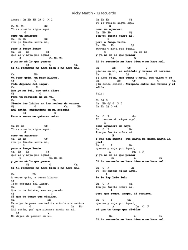 Ricky Martin - Tu Recuerdo | PDF | Ocio