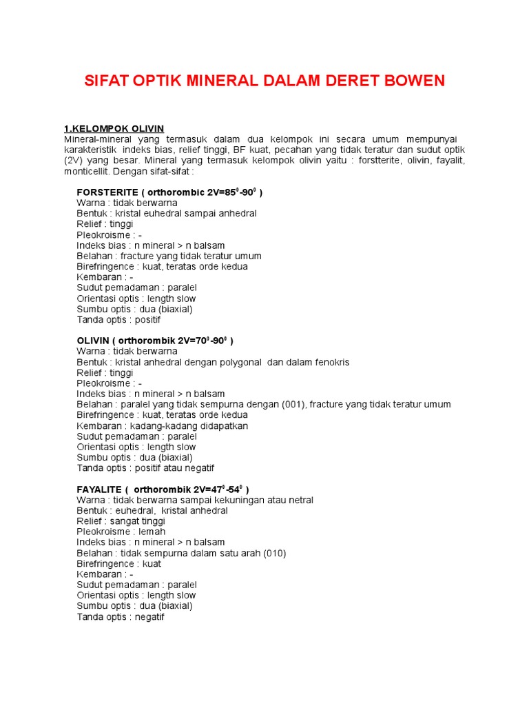 Sifat Optik Mineral Olivin dan Piroksen | PDF