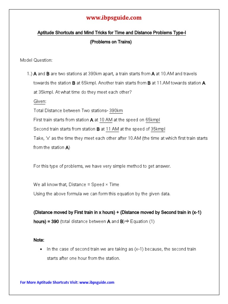Aptitude Shortcuts and Mind Tricks For Time and Distance Problems | PDF | Speed | Physics