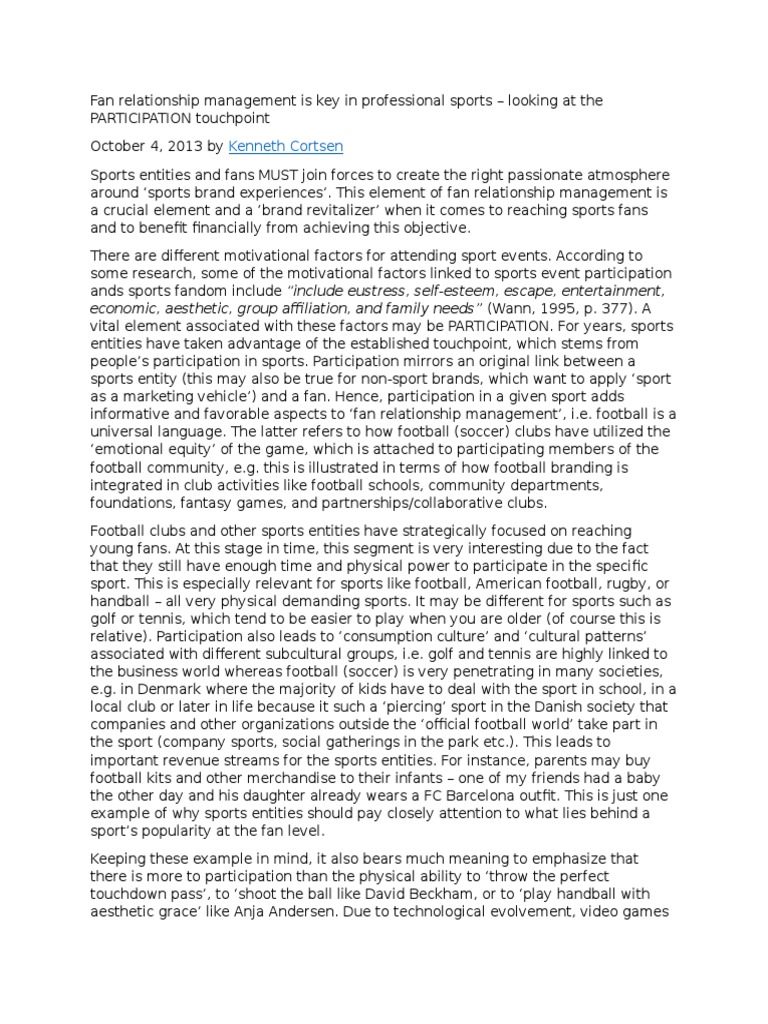 Fan Relationship Management Is Key in Professional Sports | PDF | Fan ...