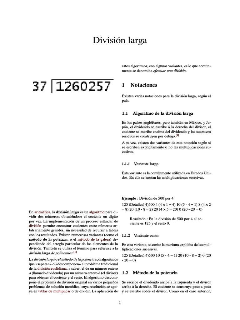 División Larga | PDF | División (Matemáticas) | Aritmética