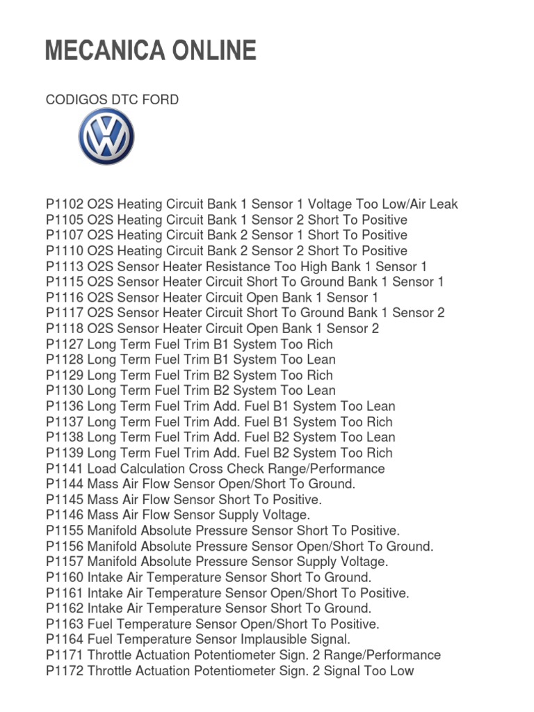 Codigos VW | PDF | Throttle | Fuel Injection