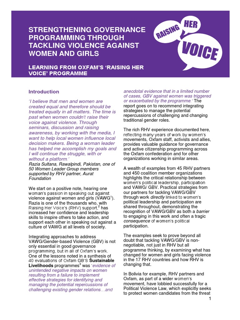 Strengthening Governance Programming Through Tackling Violence Against ... Strengthening Governance Programming Through Tackling Violence Against ...
