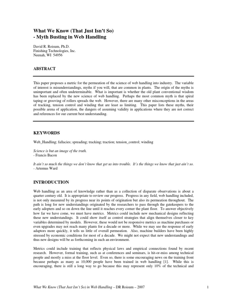 Myth Busting in Web Handling | PDF | Reason | Science