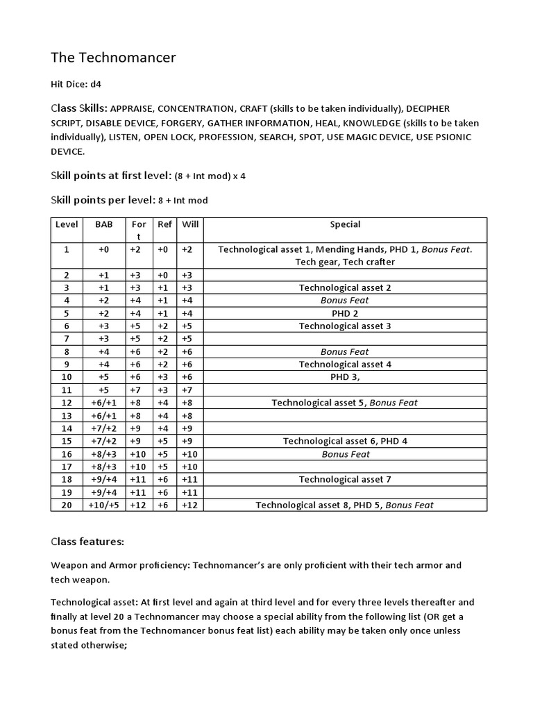 The Technomancer: Class Skills | PDF | Role Playing Games