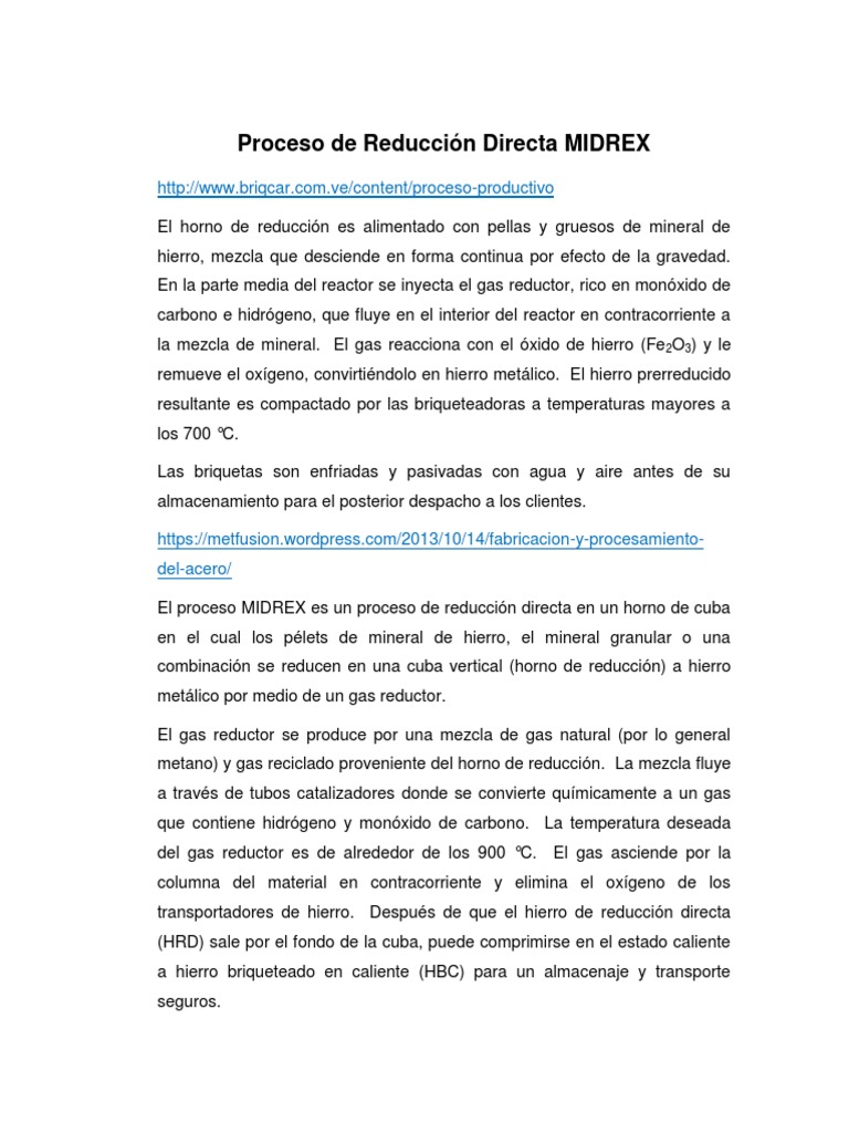 Proceso de Reducción Directa MIDREX | PDF | Redox | Hierro
