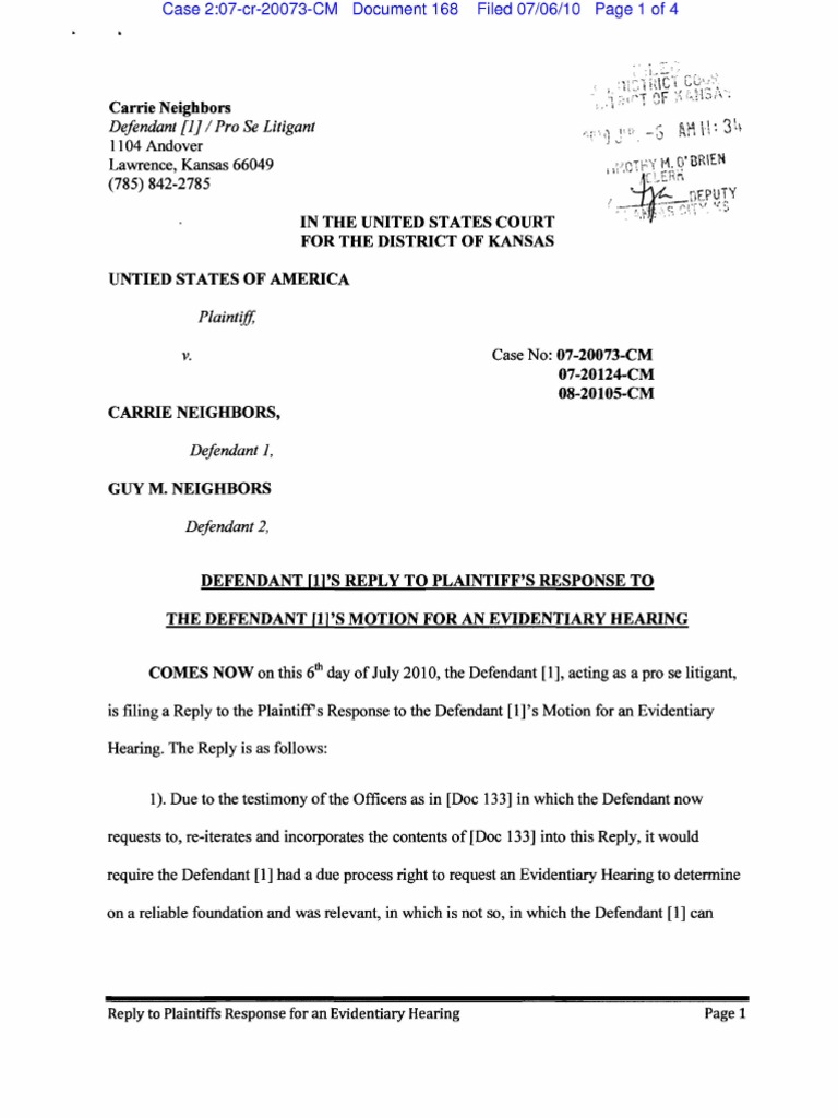 Carrie Neighbors (1: Defendant Pro Se Litigant | PDF | Burden Of Proof ...