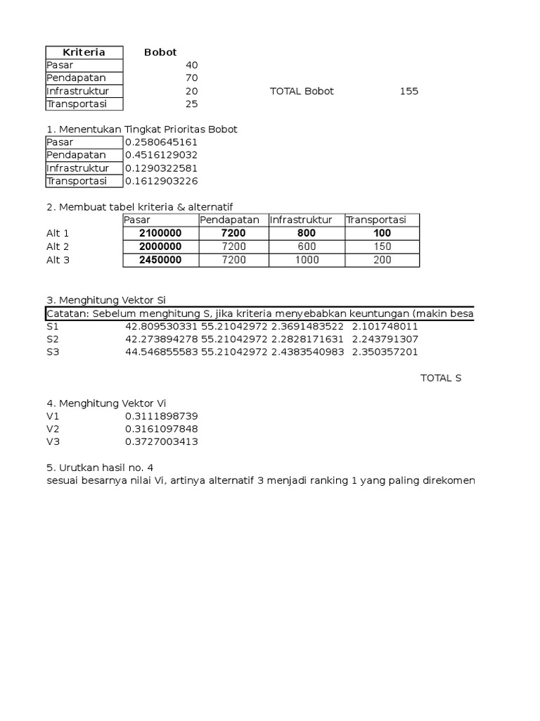 Perhitungan Manual Weighted Product (WP) | PDF