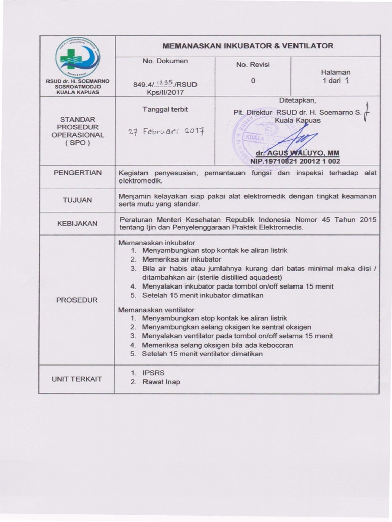 SPO Memanaskan Inkubator Dan Ventilator | PDF