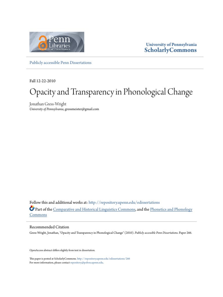 Opacity and Transparency in Phonological Change | PDF | Phoneme ...