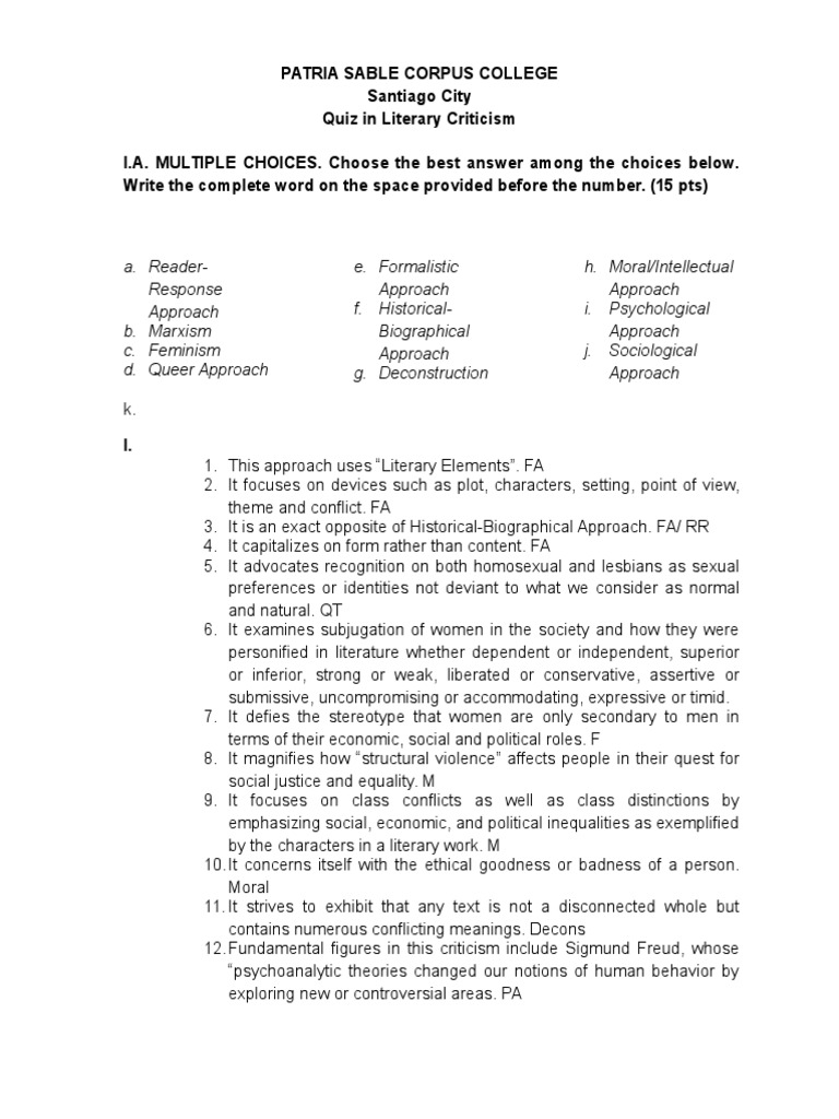 Literary Criticism Quiz | PDF | Theory | Queer Theory