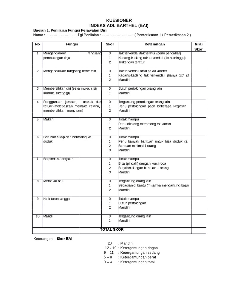 Barthel Indeks | PDF