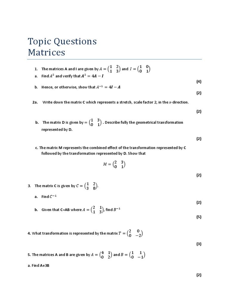 Matrices IGCSE Questions | PDF | Matrix (Mathematics) | Functional Analysis