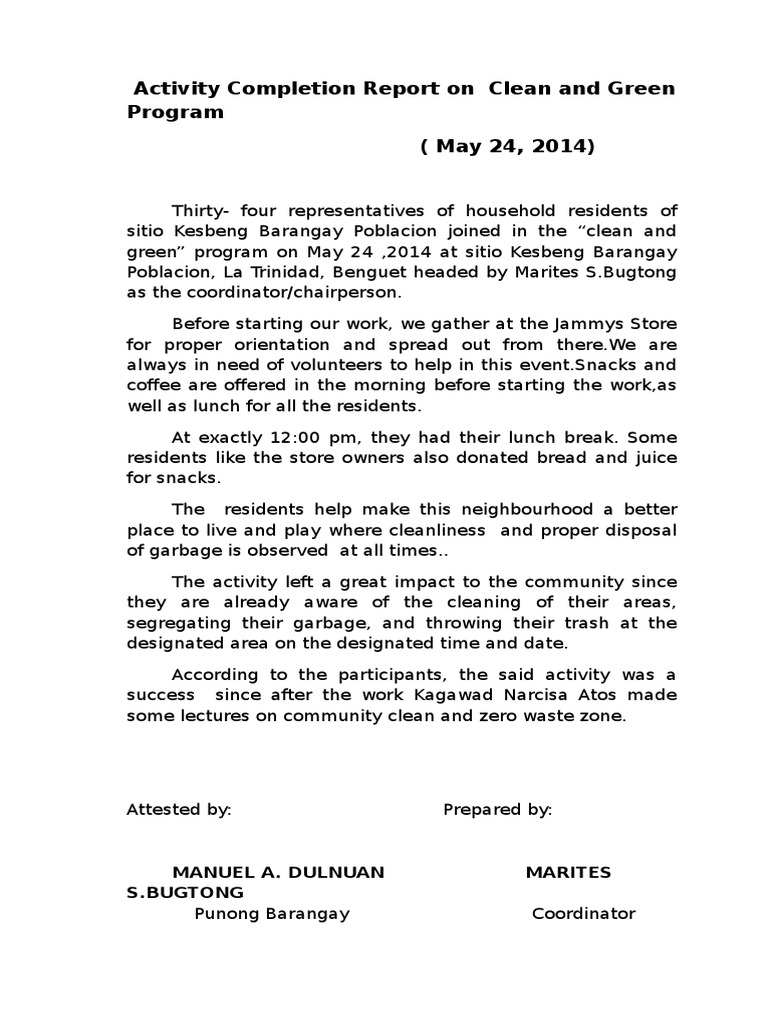 Barangay Clean and Green Program Report | PDF | Environment | Pollution