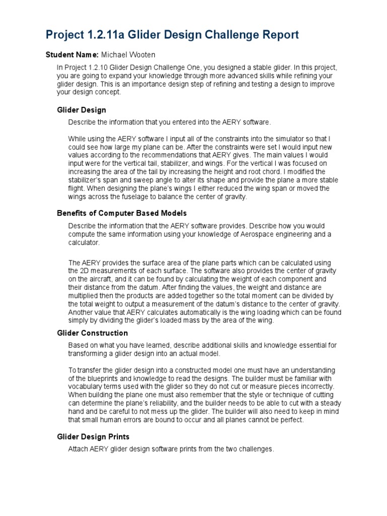 AERY Glider Design Challenge Insights | PDF | Glider (Sailplane ...