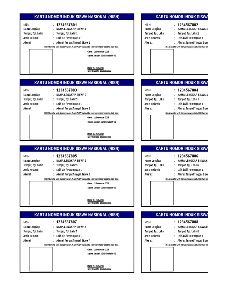 Kartu NISN SD | PDF