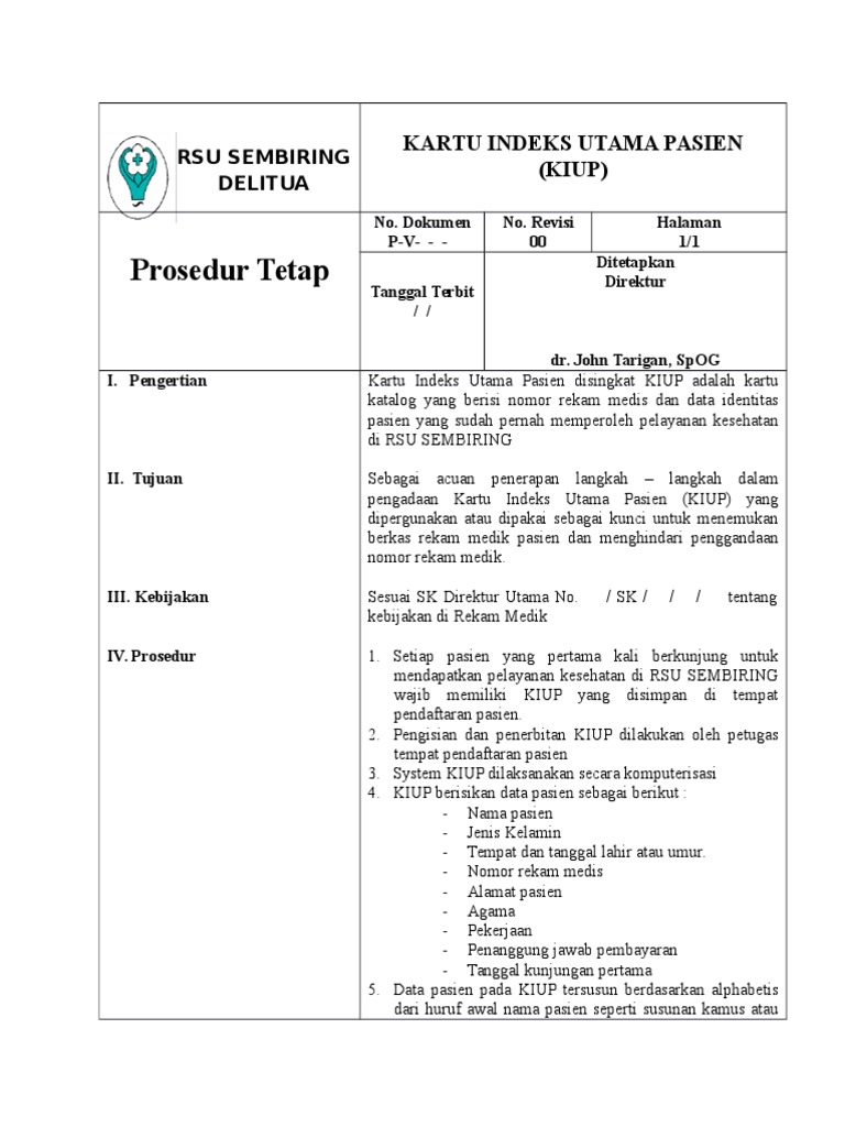 Kartu Indeks Utama Pasien | PDF