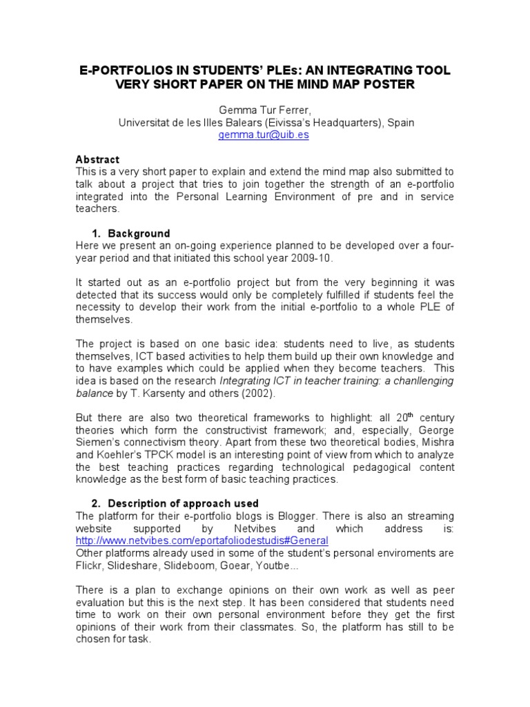 Short Paper On PLEs&EPORTFOLIOS + Poster | PDF