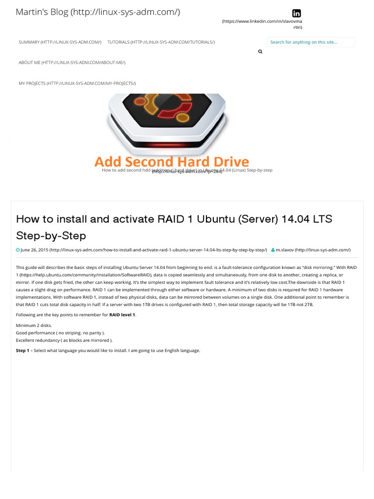 How To Install And Activate Raid 1 Ubuntu Server 1404 Lts Step By Step Pdf Ubuntu