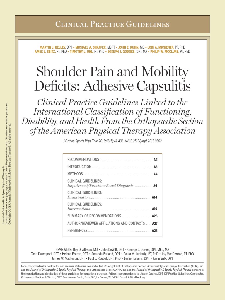 JOSPT Shoulder Pain and Mobility Deficitis Adhesive Capsulitis PDF ...