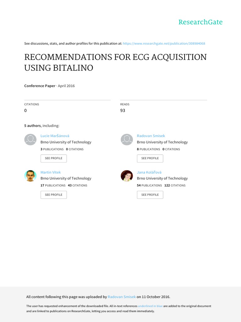 Recommendations For Ecg Acquisition Using Bitalino | PDF ...