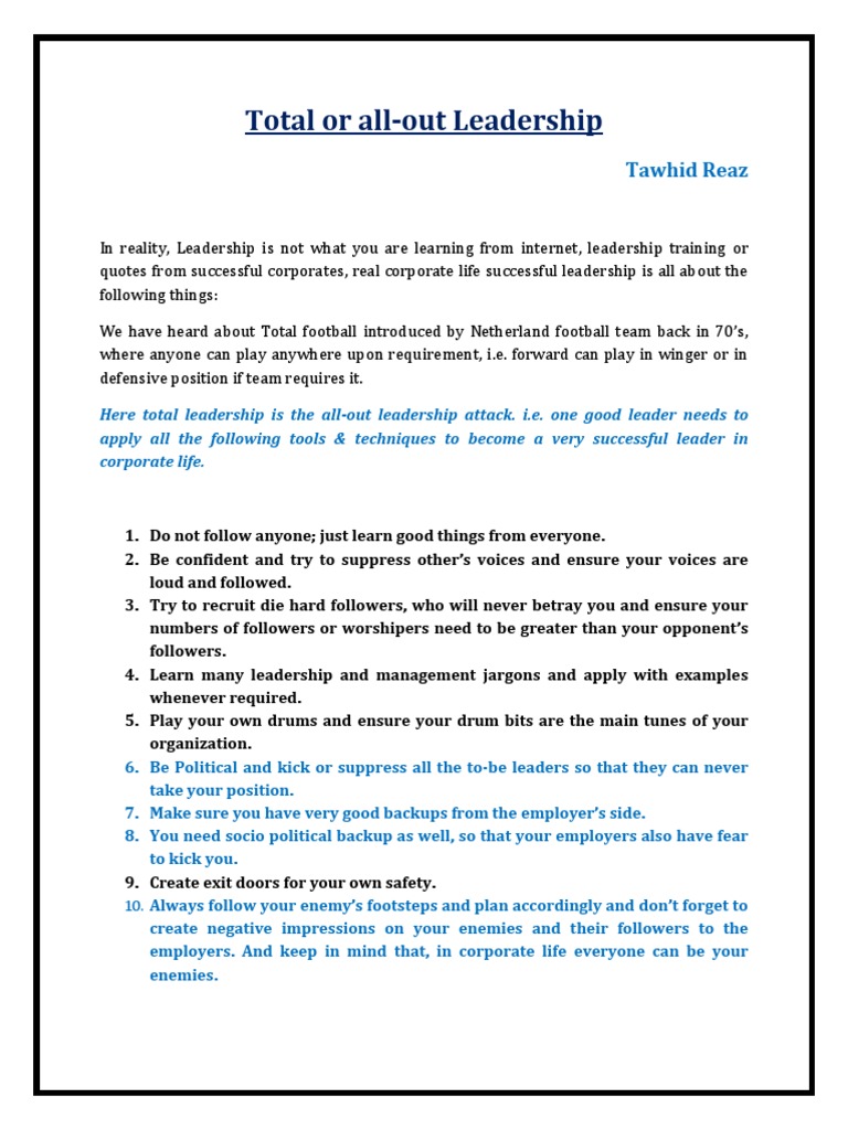 Total or All-Out Leadership: Tawhid Reaz | PDF