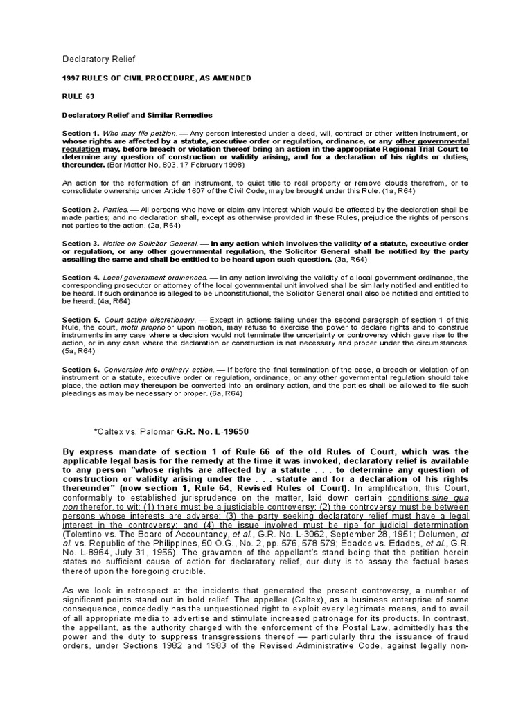 Declaratory Relief.. | PDF | Declaratory Judgment | Standing (Law)