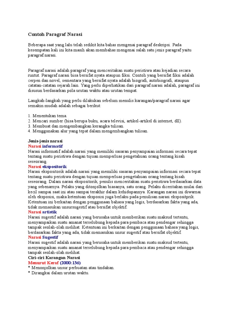 Contoh Paragraf Narasi | PDF | Seni & Disiplin Bahasa | Fiksi Umum