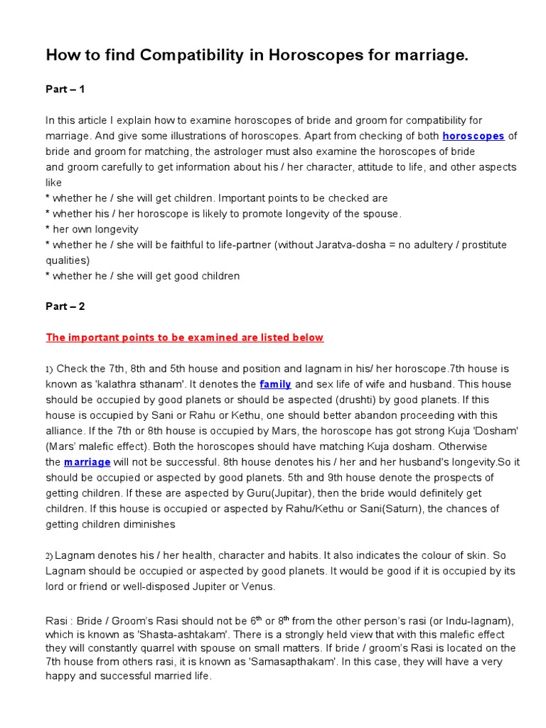 How To Find Compatibility in Horoscopes For Marriage | PDF | Planets In ...