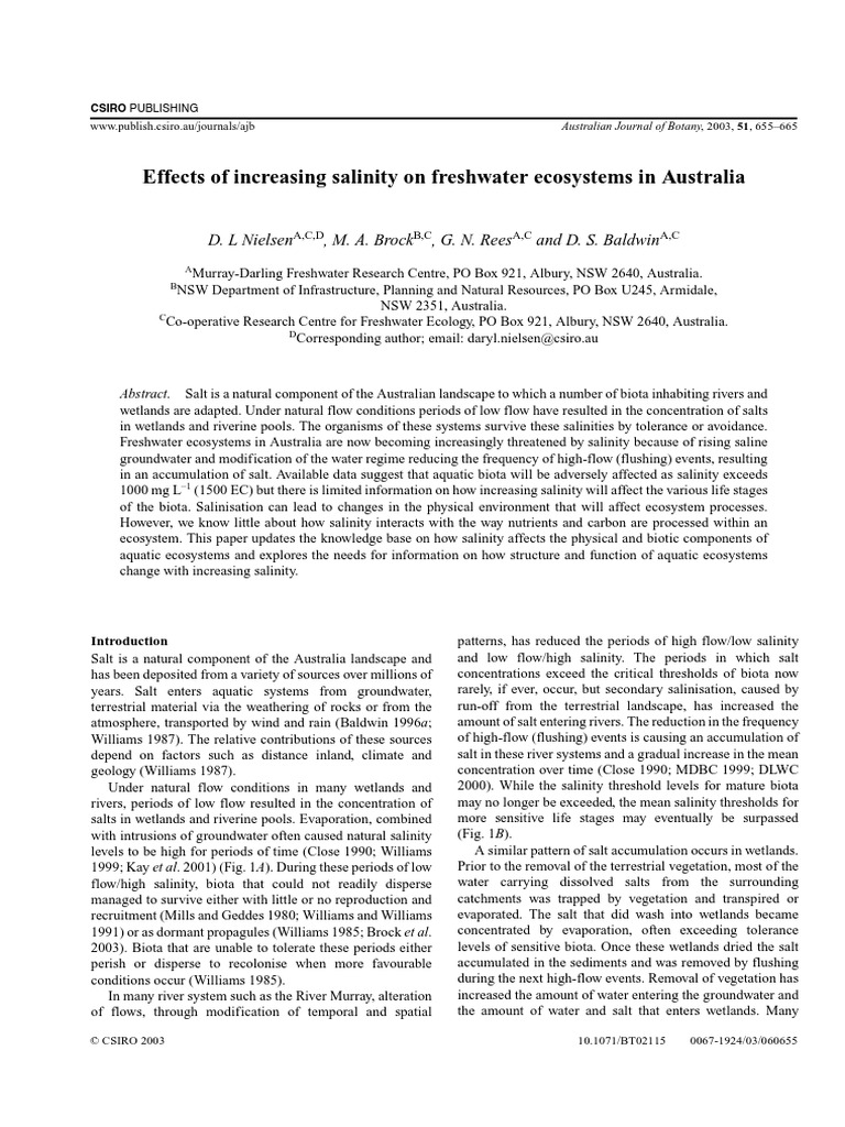 Nielsen DL Et Al 2003 Effects Increasing Salinity Freshwater Ecosystems ...