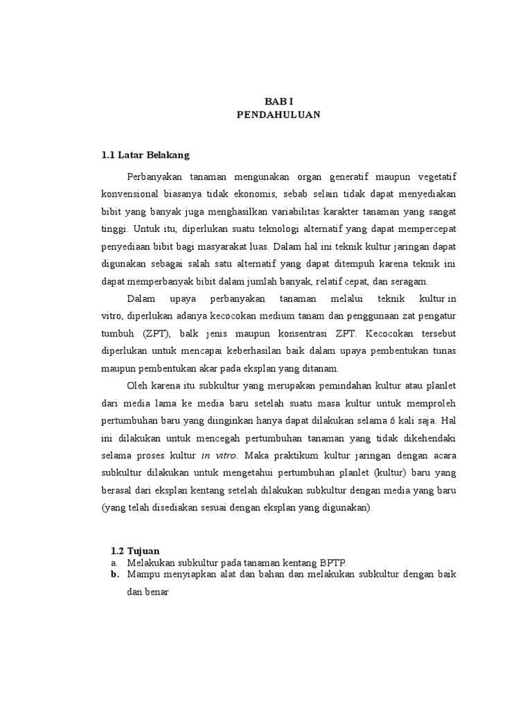 Laporan Sub Kultur Kentang | PDF