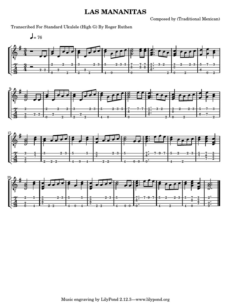 Las Mananitas: Composed by (Traditional Mexican) Transcribed For ...