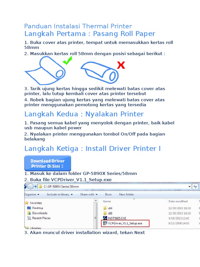 Panduan Instalasi Thermal Printer | PDF