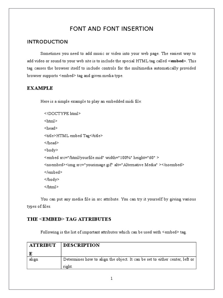 Font and Font Insertion | PDF | Html Element | Typefaces