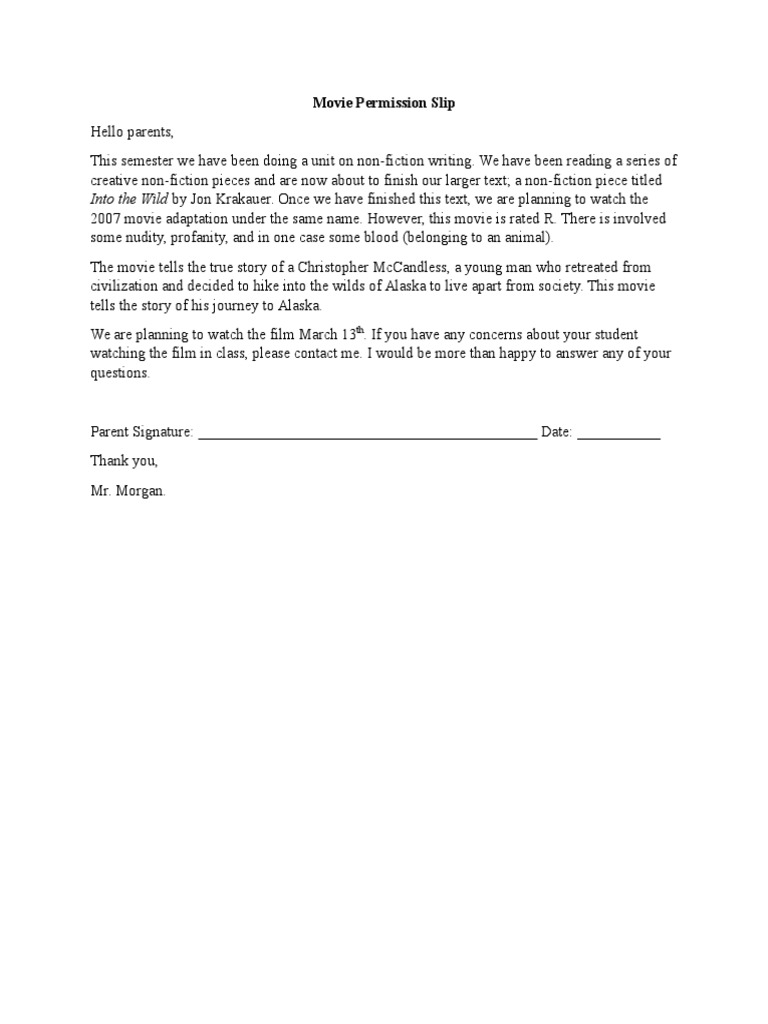 Movie Permission Slip | PDF