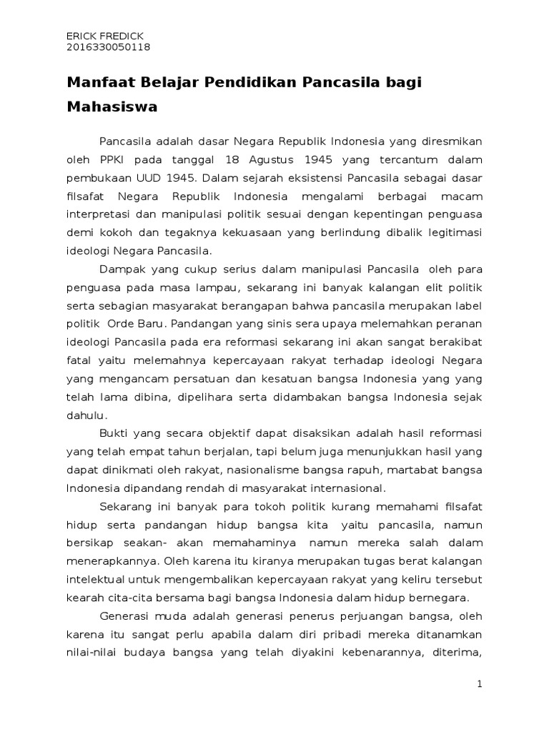 Manfaat Pendidikan Pancasila untuk Mahasiswa | PDF | Kesehatan Holistik