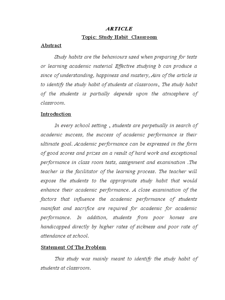 Student Study Habits in Classrooms | PDF | Classroom | Habits