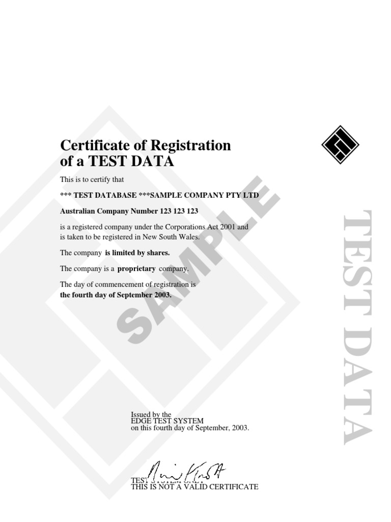 Company Registration Certificate Sample | PDF | Board Of Directors ...