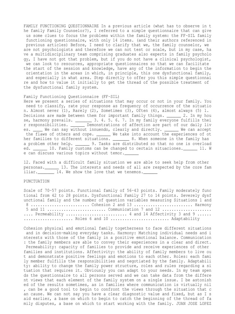 Family Functioning Questionnaire | PDF | Action (Philosophy) | Applied ...
