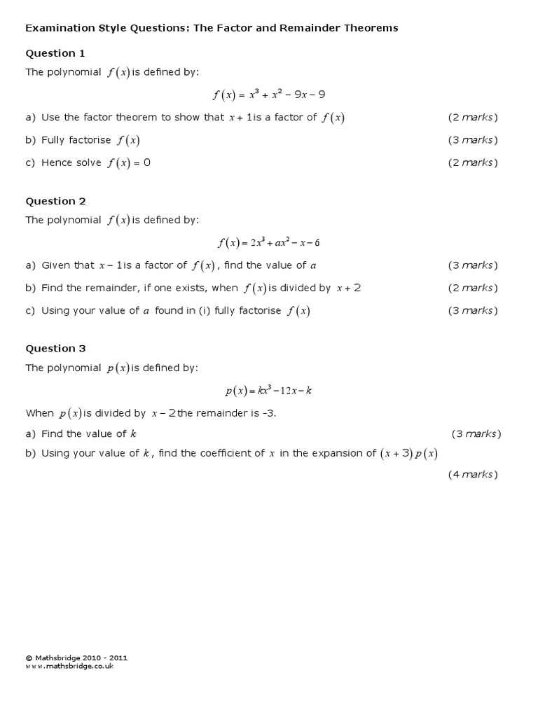 Polynomials Examination Questions | PDF | Polynomial | Discrete Mathematics