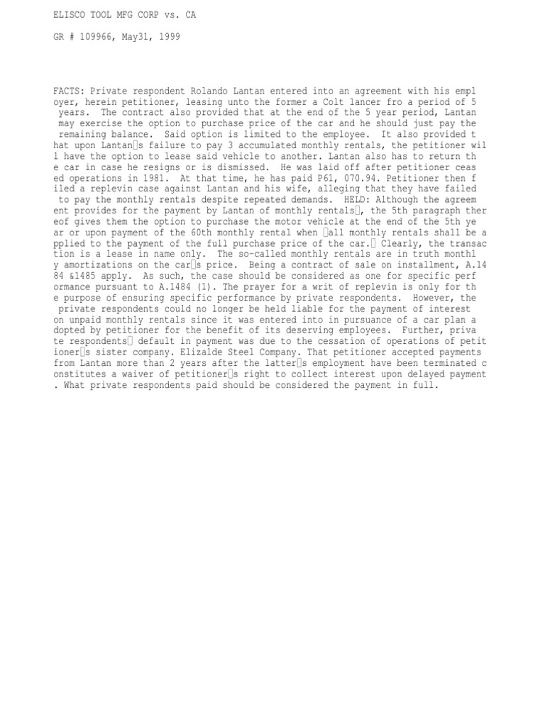 Elisco Tool MFG Corp vs. CA | PDF