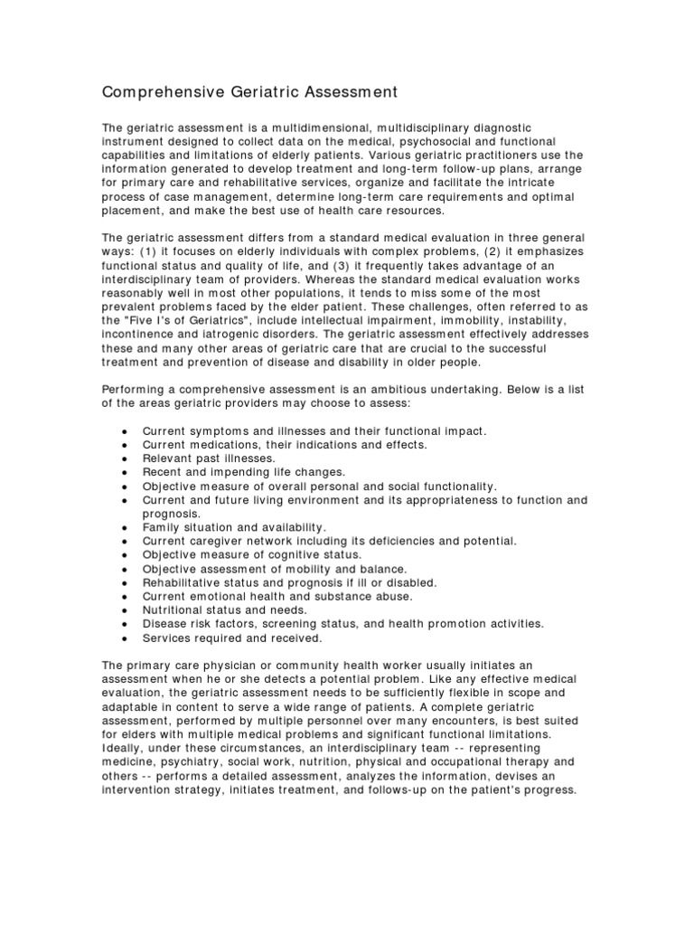 Comprehensive Geriatric Assessment | Geriatrics | Sleep