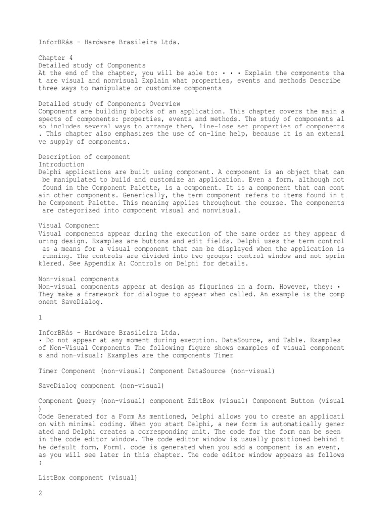 Delphi Basics - Chapter 4 | PDF | Subroutine | Class (Computer Programming)