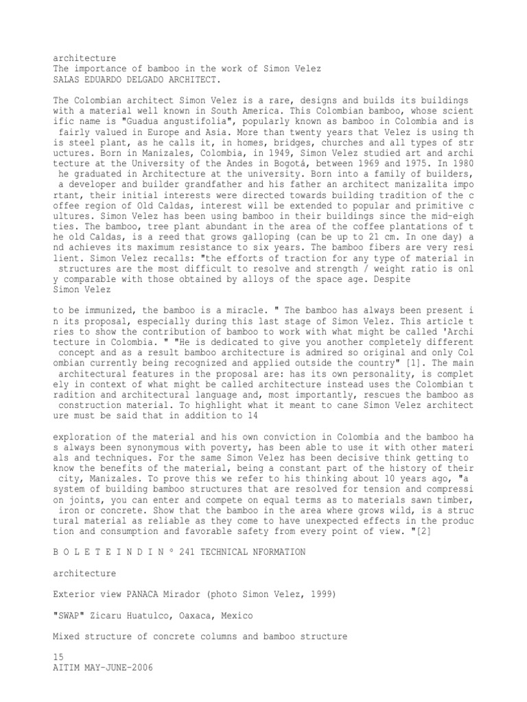 Simon Velez's Bamboo Architecture | PDF | Colombia | Bamboo