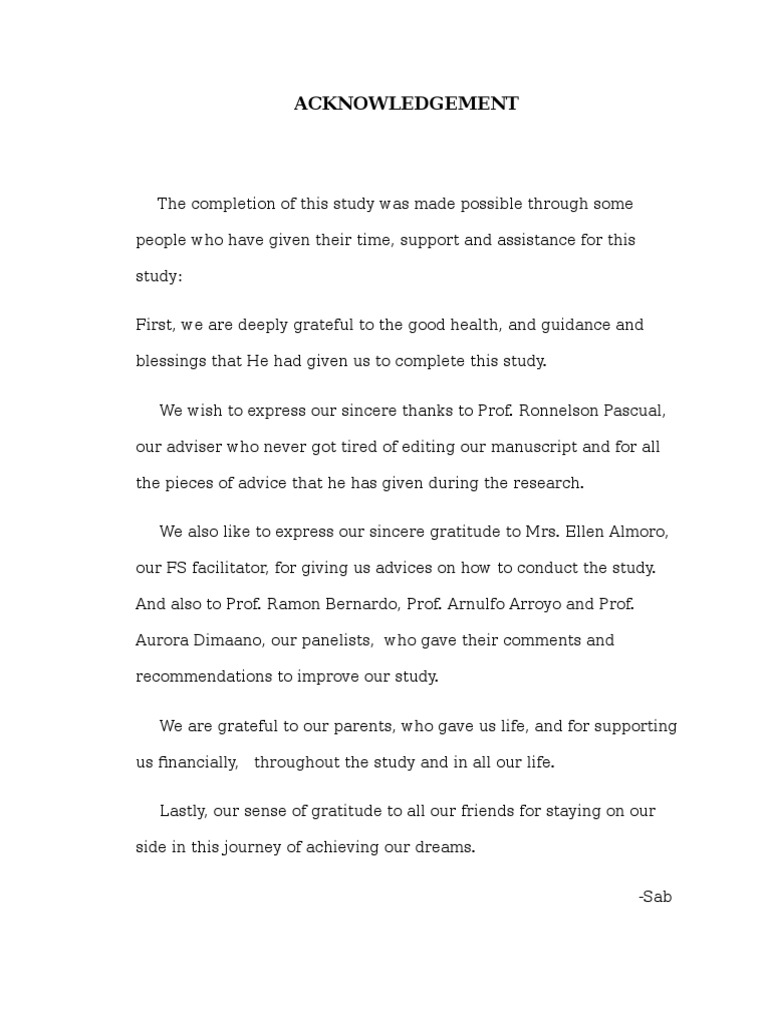 Sample Acknowledgement For Feasibility Study | PDF