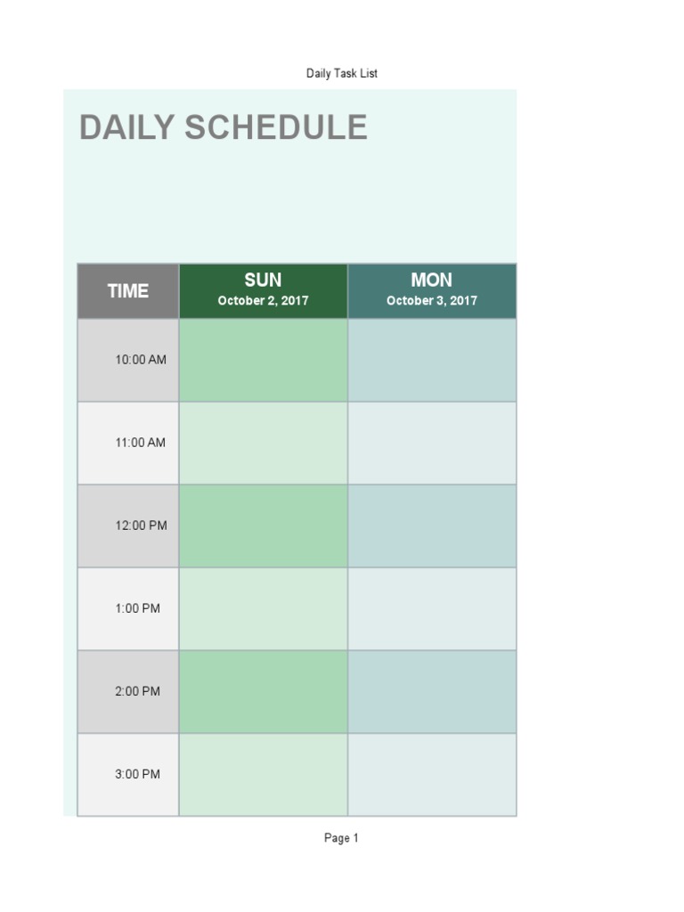 Daily Schedule Template - Ods | PDF | Data Management | Computing