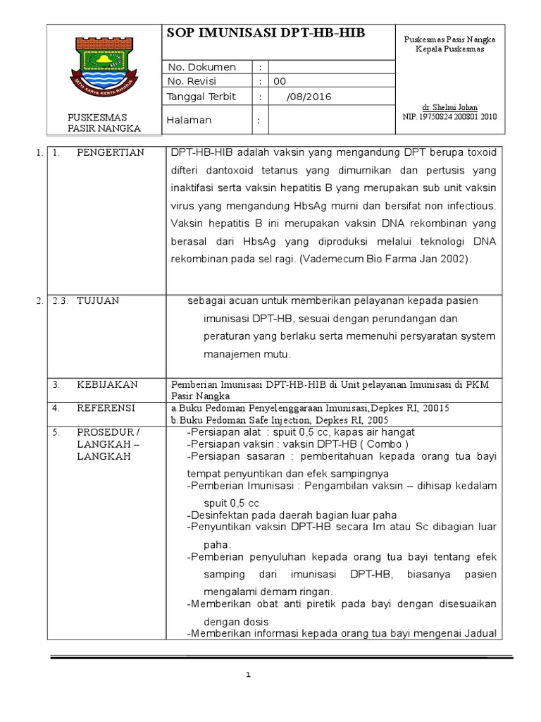 Sop Imunisasi DPT | PDF
