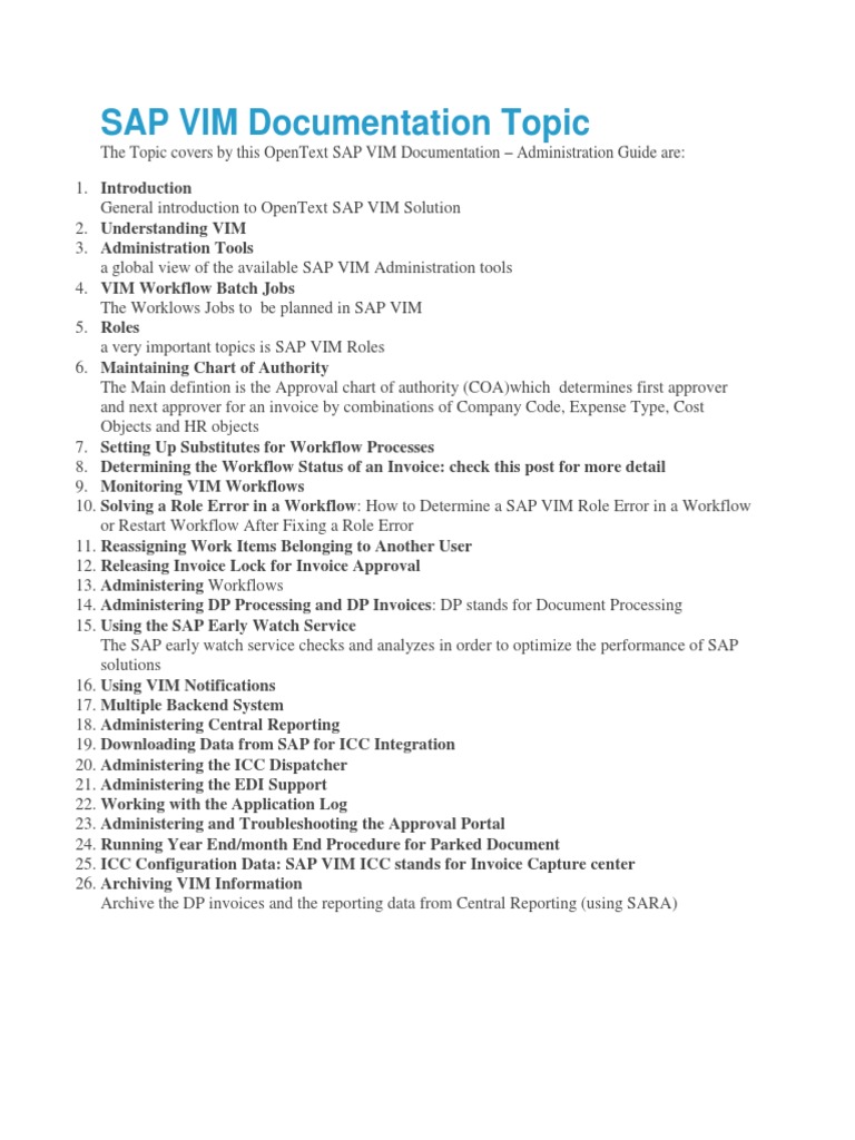 SAP VIM Documentation Topic | PDF