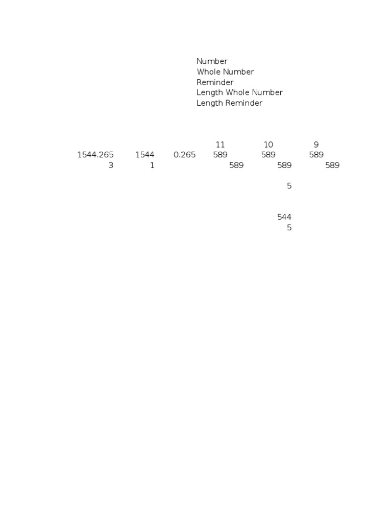 Number Whole Number Reminder Length Whole Number Length Reminder | PDF