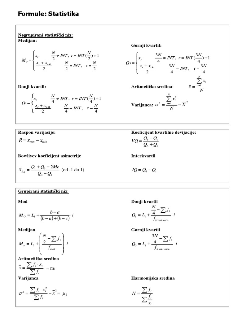 Formule Statistika I Tablice PDF | PDF